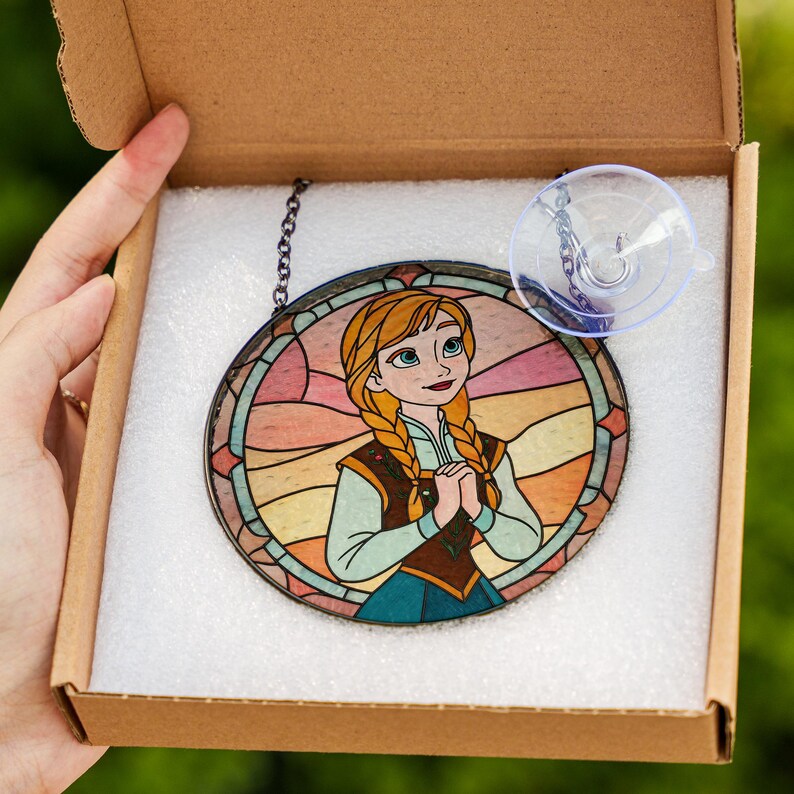 Stained Glass Frozen Anna Suncatcher, Ice Princess Window Hanging Home ...