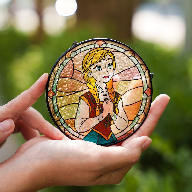 Stained Glass Frozen Anna Suncatcher, Ice Princess Window Hanging Home ...