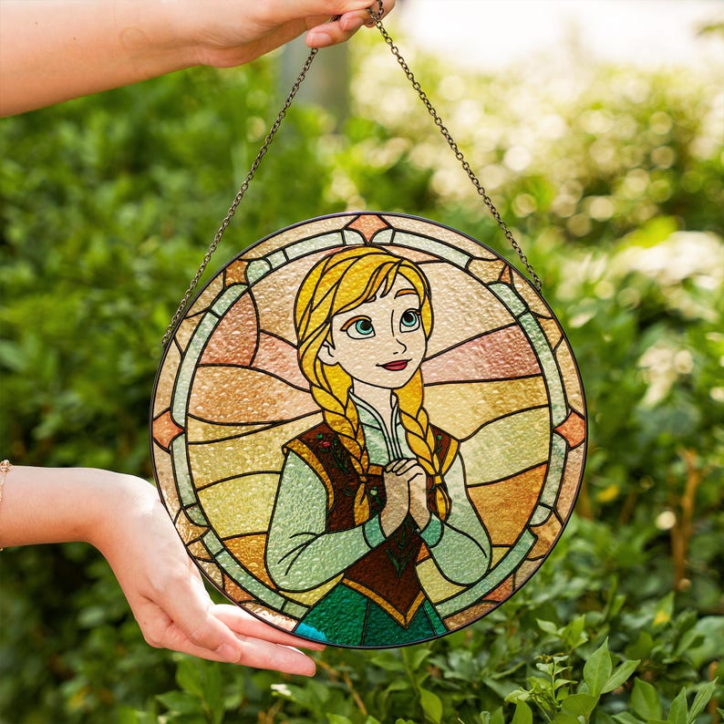 Stained Glass Frozen Anna Suncatcher, Ice Princess Window Hanging Home ...