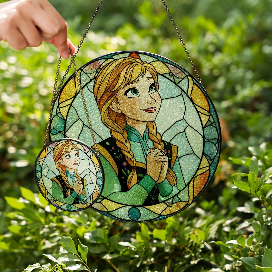Stained Glass Frozen Anna Suncatcher, Ice Princess Window Hanging Home ...