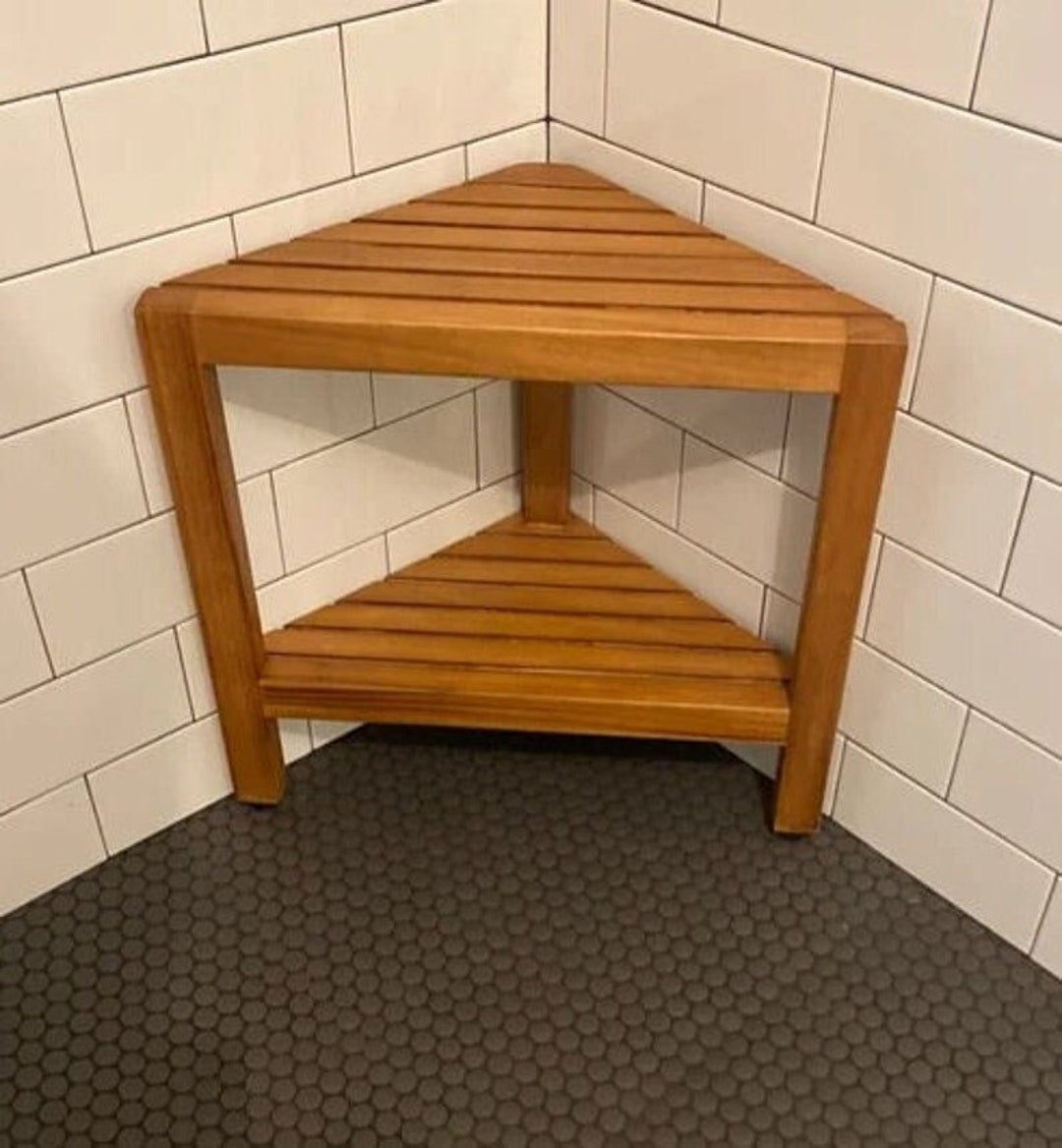 Solid Teak Indoor Corner Shower Stool Wood Shower Seat - Etsy