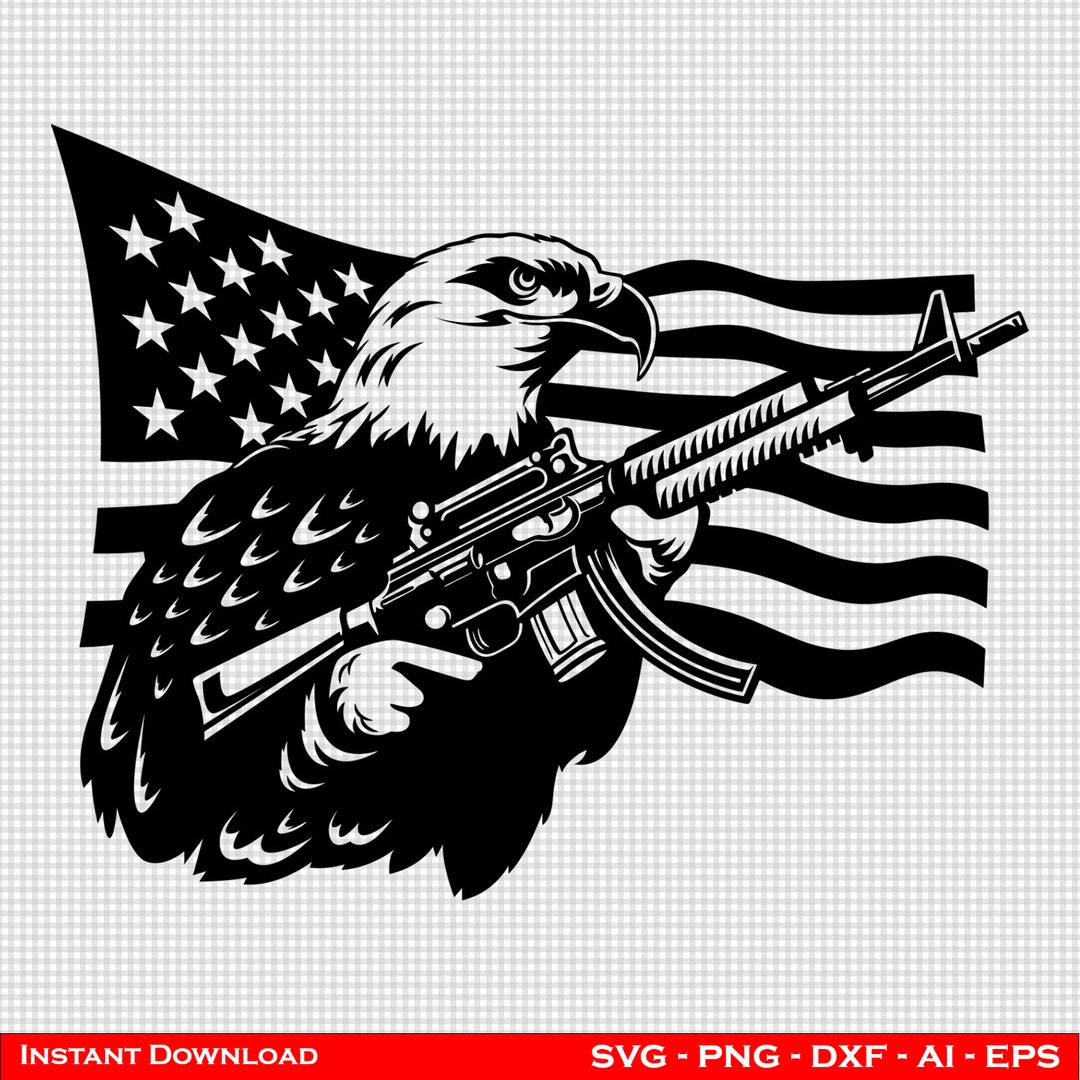 Eagle Clipart, American Flag Vector, Eagle Silhouette Holding Rifle ...
