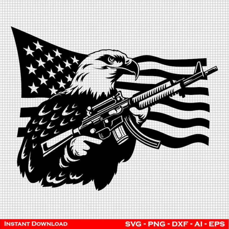 Eagle Clipart, American Flag Vector, Eagle Silhouette Holding Rifle ...