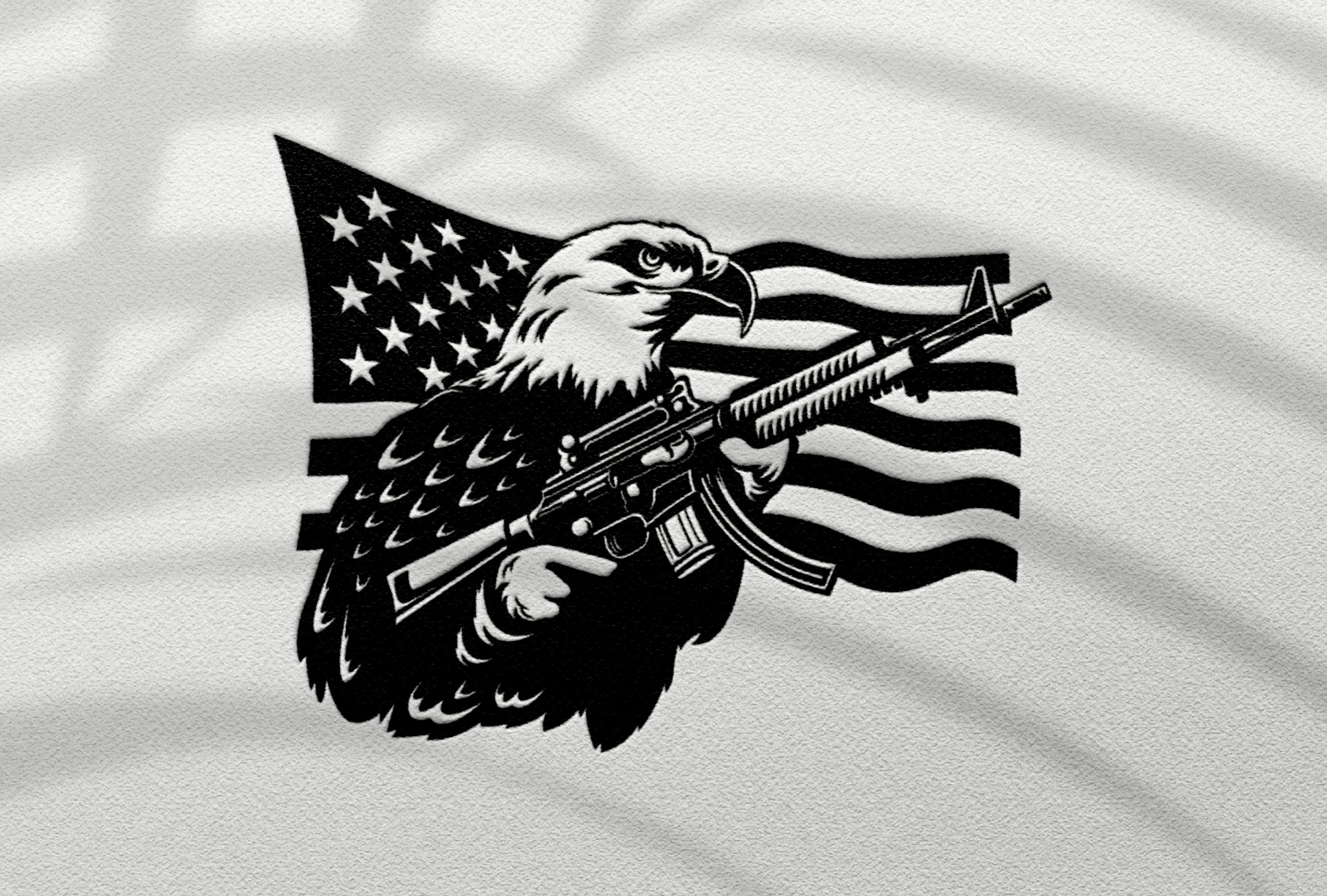 Eagle Clipart, American Flag Vector, Eagle Silhouette Holding Rifle ...