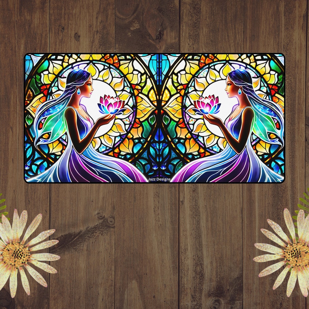 Stained Glass Lotus Custom Playmat for Anime Lovers MTG Flowers Desk ...