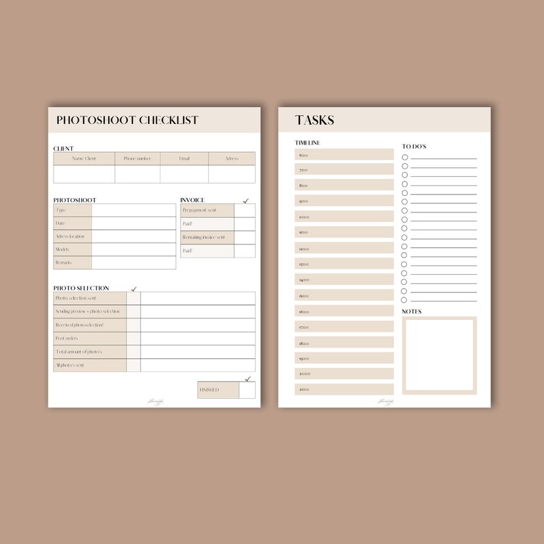 Photoshoot Checklist for Photographer, Photography Planner, Taskst, to ...