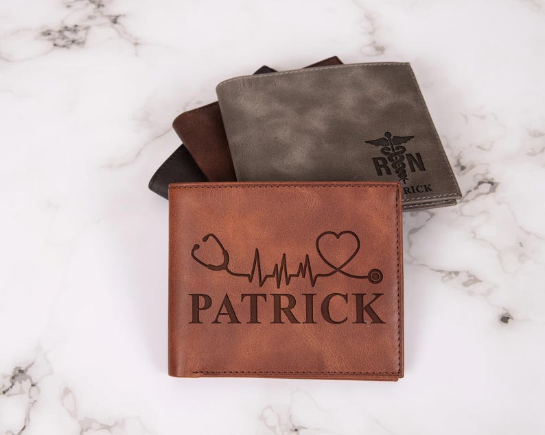 Medical Staff Leather Wallet, Personalized Doctor Nurse Gift, Custom ...