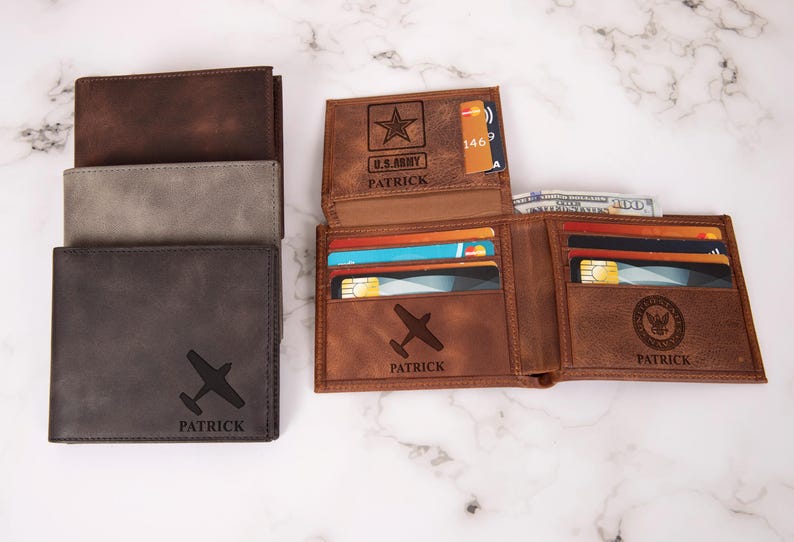 Army Wallet Genuine Leather Bifold: Custom Engraved ID Card Wallet - Etsy