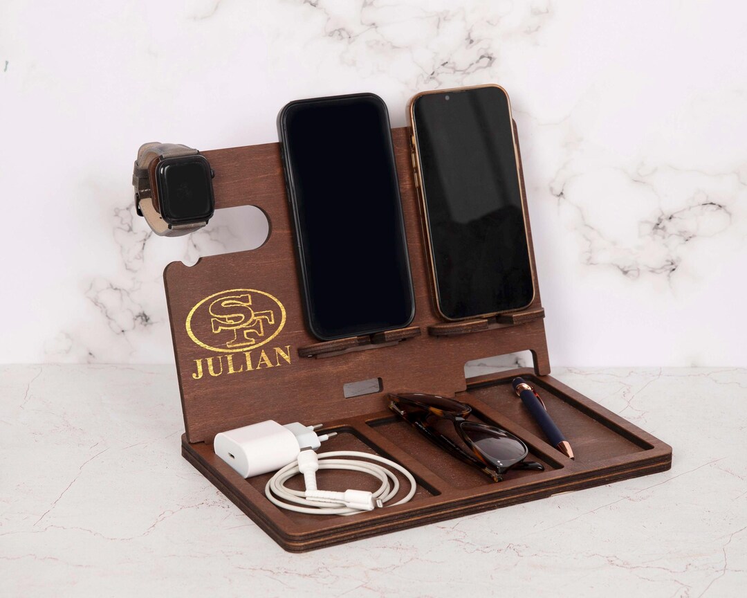 Personalized Wooden NFL 49ers Desk Organizer – Phone Docking Station ...