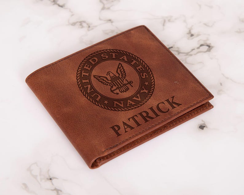 Army Wallet Genuine Leather Bifold: Custom Engraved ID Card Wallet - Etsy