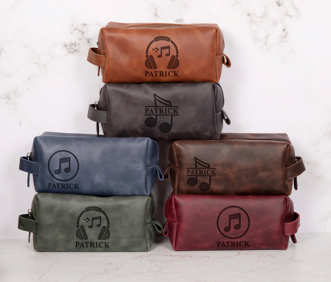 Custom Leather Dopp Kit: Engraved Musician Travel Toiletry Bag - Etsy