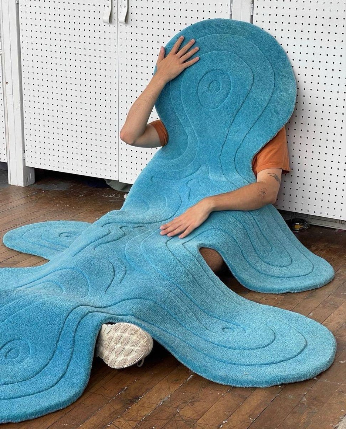 Hand-tufted Amoeba Rug Modern Black/pink-blue Wool Area Rug for Living ...