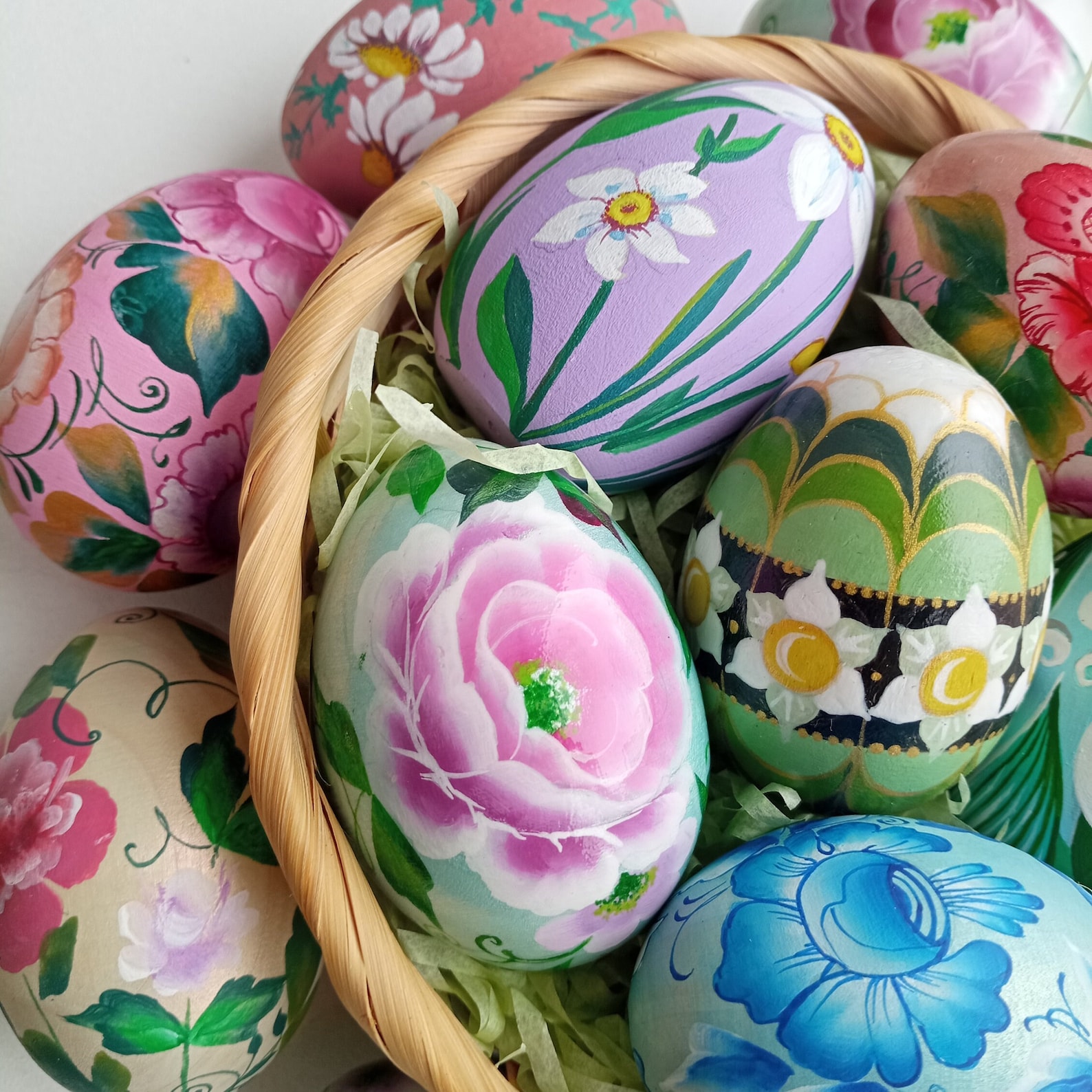 Hand Painted Easter Eggs Ornaments Pysanky Eggs Painted Wooden Eggs Spring Home Decor Easter ...
