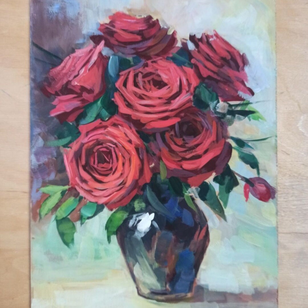 ORIGINAL Red Roses Painting Original Art Roses Floral Still Life Modern ...