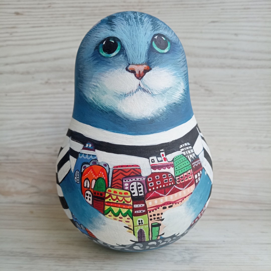 Roly Poly Toy Cat Dolls Education Toy for Baby Wooden Musical Toys for ...