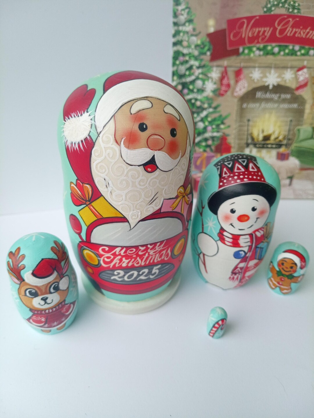 Holiday Wooden Matryoshka Set Santa Snowman Reindeer Gingerbread | Hand ...