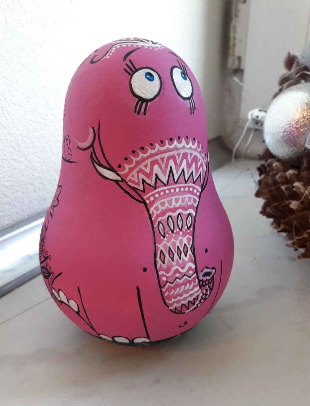 Pink Elephant Figurine Wooden Roly Poly Toy Musical Doll Unique Holiday ...
