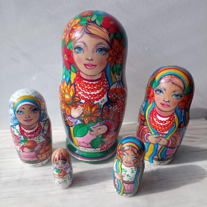 Ukrainian Nesting Dolls Hand Painted Wooden Doll Set Folk Art Decor ...