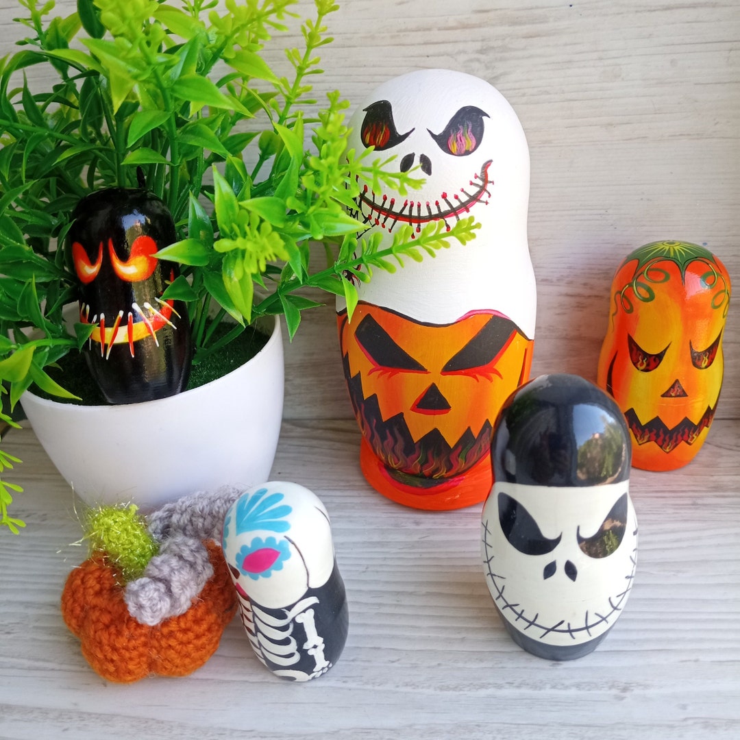 Halloween Nesting Dolls: Hand-painted Ghost, Pumpkin, Skeleton Decor - Etsy