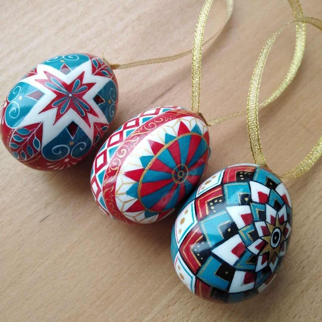 Easter Ornaments Ukrainian Easter Eggs Pysanky Eggs Hand Painted Wooden ...