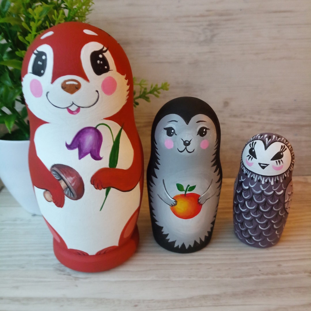 Nesting Dolls Animals Squirrel Wooden Dolls Montessori Toy Educational ...