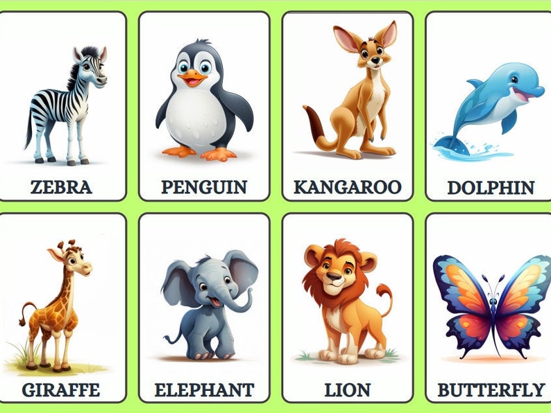 Printable Children's Flash Cards - Animals - Comes With a Free Coloring ...