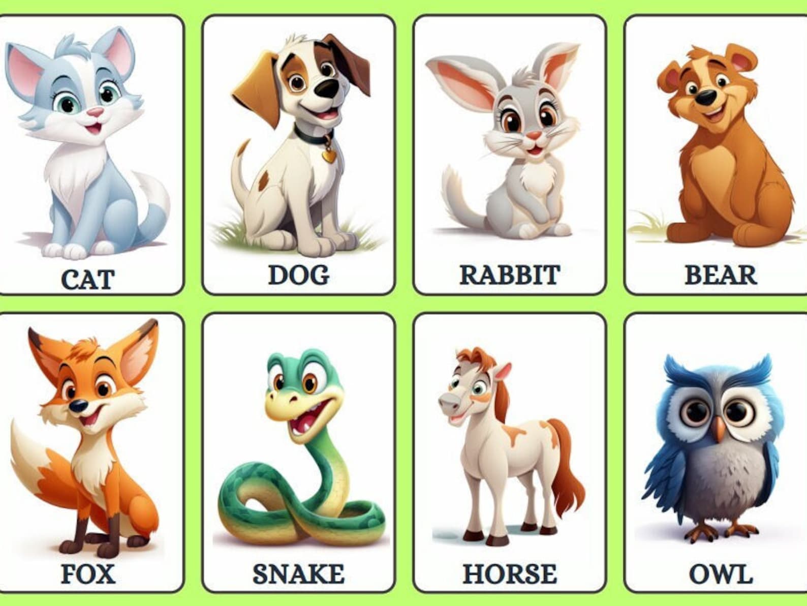 Printable Children's Flash Cards - Animals - Comes With a Free Coloring ...