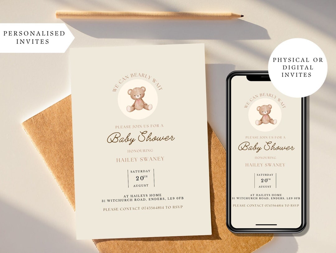 Baby Shower Invitation bearly There Digital - Etsy