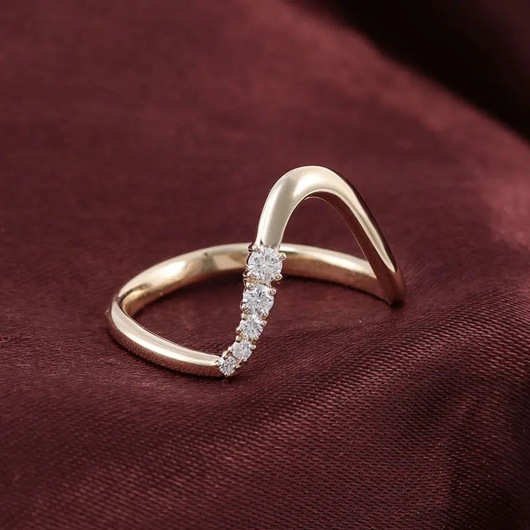 14k Solid Gold Chevron Ring V Shaped Ring Yellow Gold Chevron Ring ...