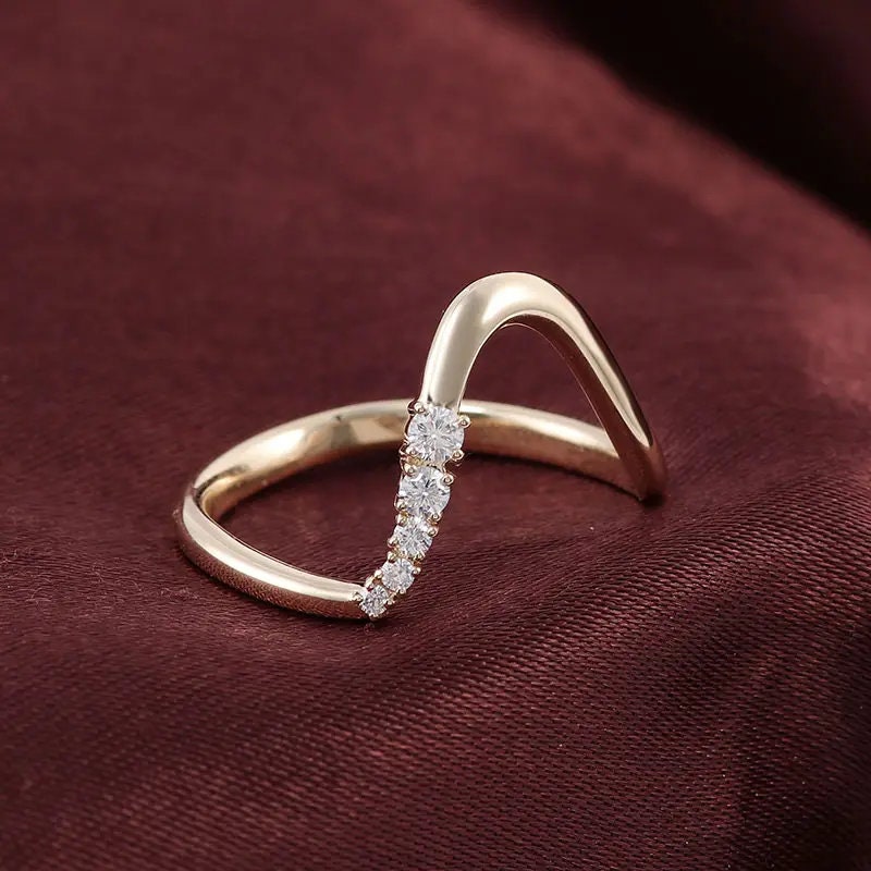 14k Solid Gold Chevron Ring V Shaped Ring Yellow Gold Chevron Ring Stacking Ring V Shape Jewelry ...