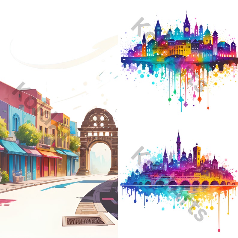 Watercolor Futuristic City Clipart- 30 Images of City That is ...