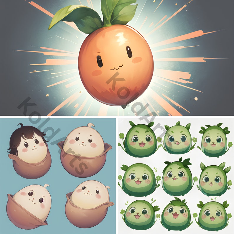 Watercolor Vegetable Characters Clipart- 50 Food Character Clipart ...