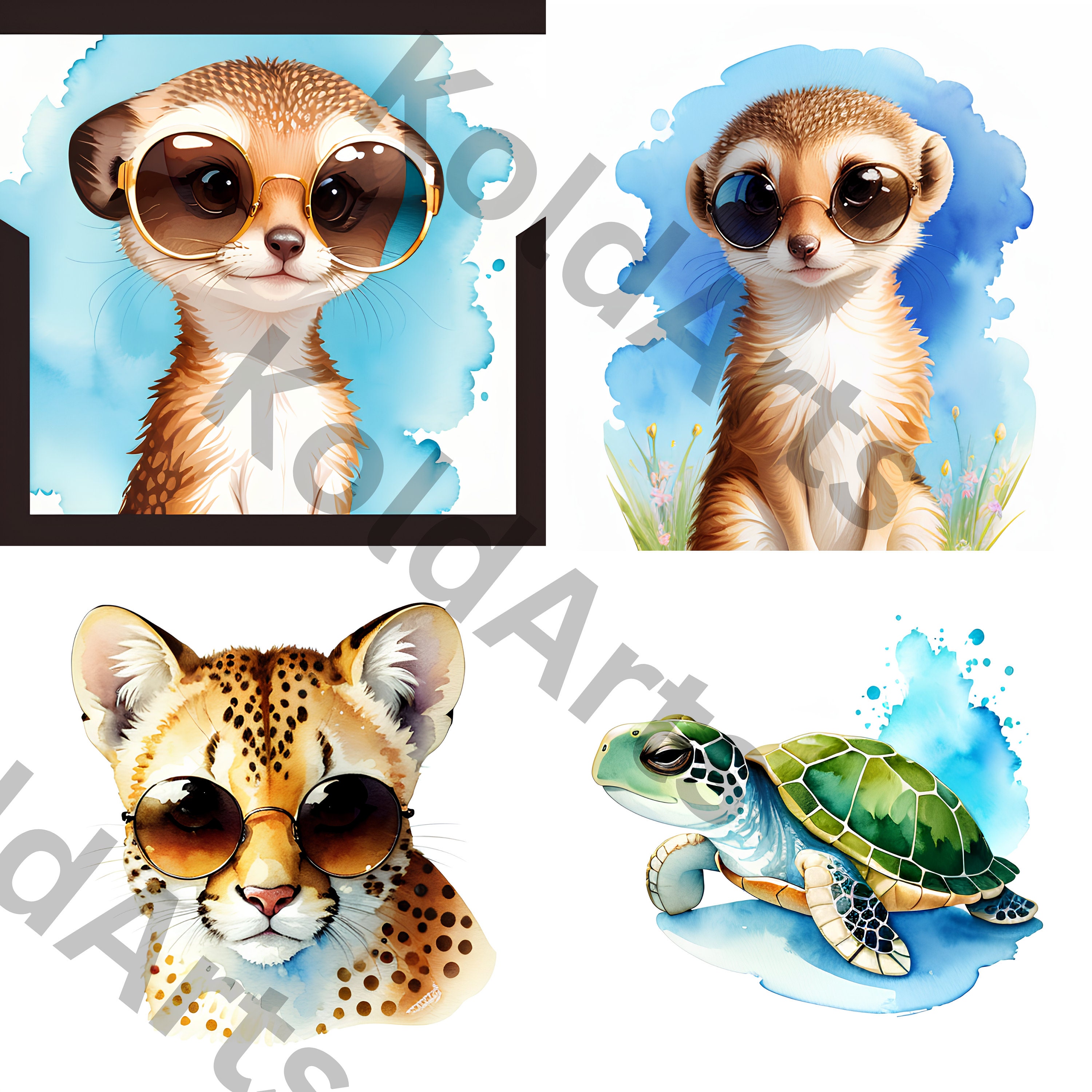 Watercolor Summer Animal Clipart V.3 PNG, 36 Clipart for Commercial Use ...