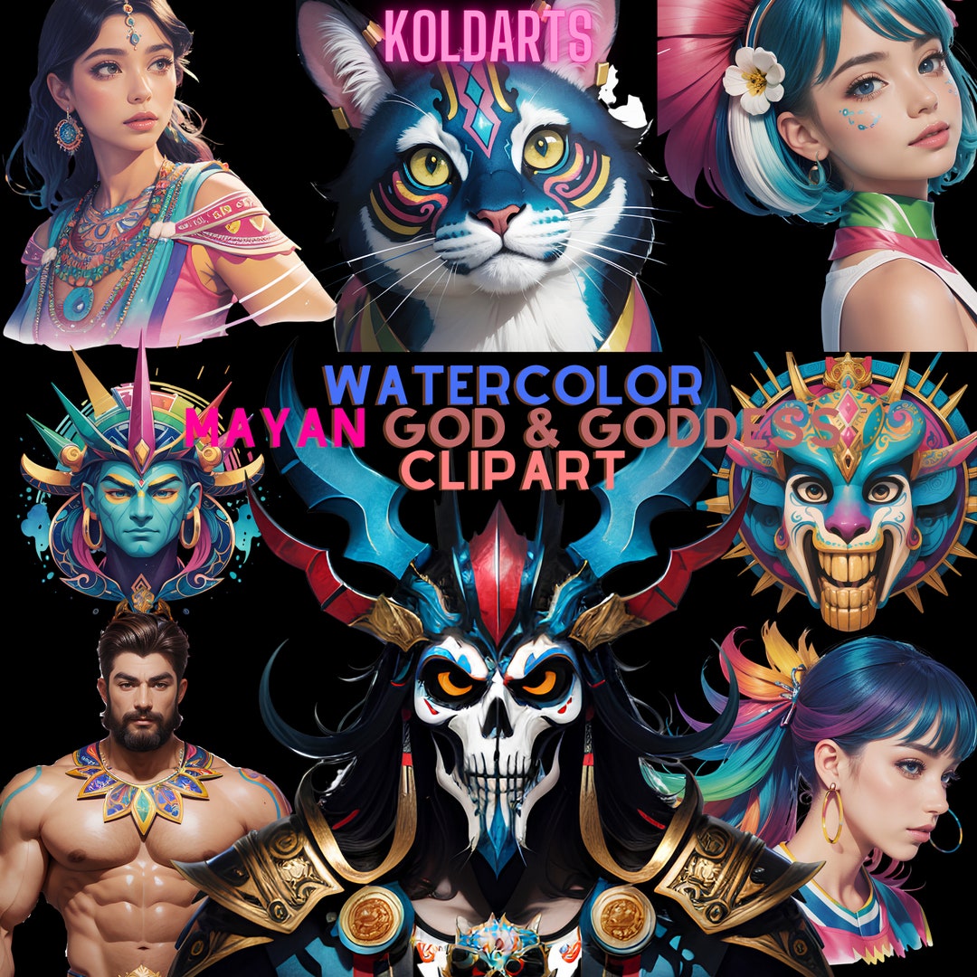 Watercolor Exquisite Mayan God and Goddess Clipart-75 Image of Ancient ...