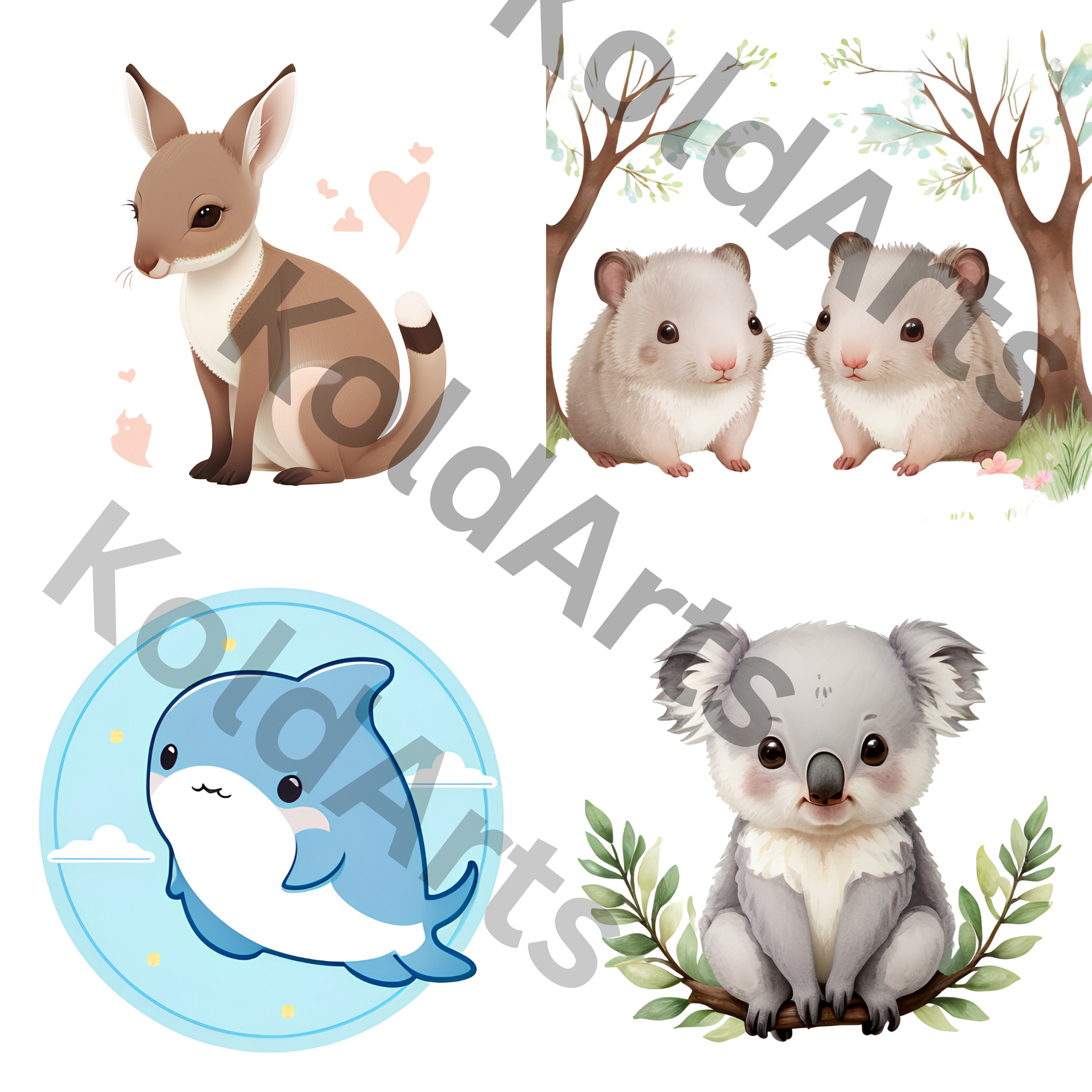 Watercolor Summer Animal Clipart V.3 PNG, 36 Clipart for Commercial Use ...