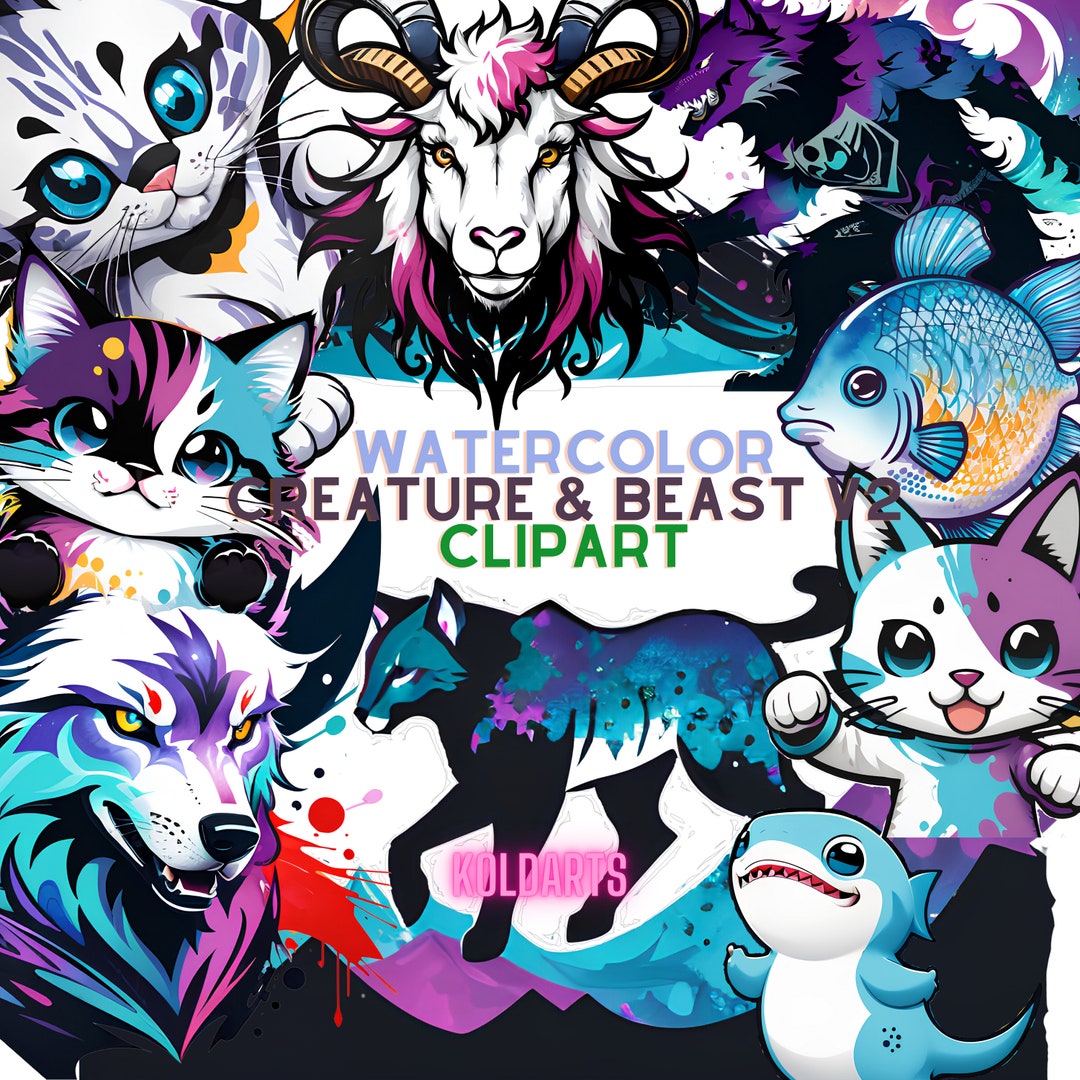 Watercolor Myth Creature & Beasts V2 Clipart- 40 Images of Phoenix,wild ...