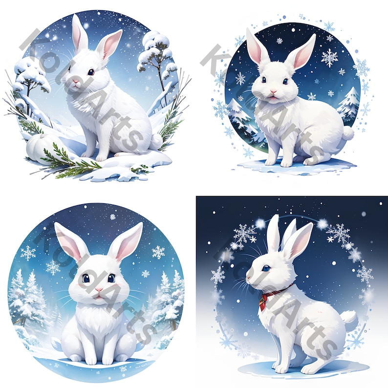 Watercolor Winter Snow Rabbit Clipart-35 Easter Bunny Dreams:premium ...