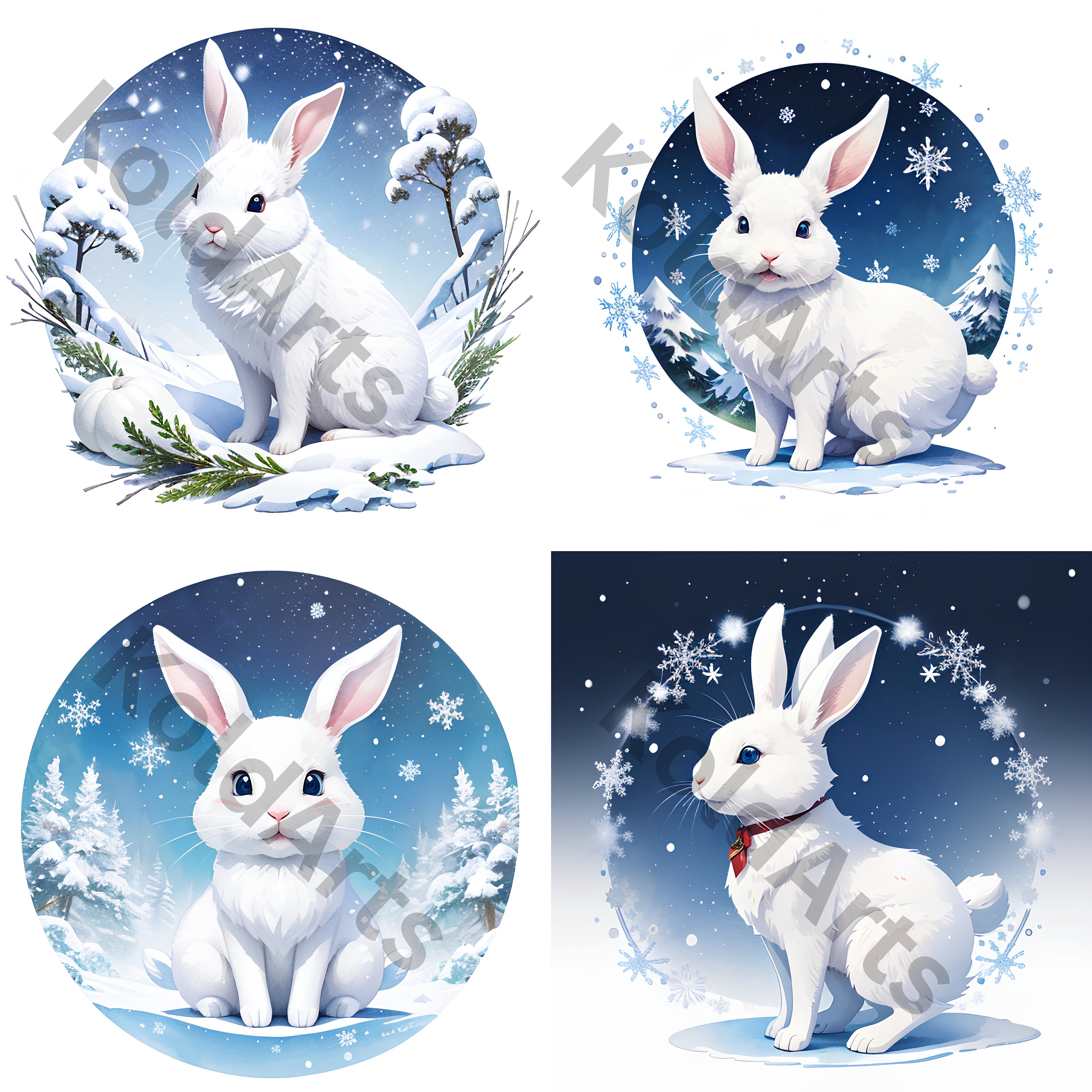 Watercolor Winter Snow Rabbit Clipart-35 Easter Bunny Dreams:premium ...