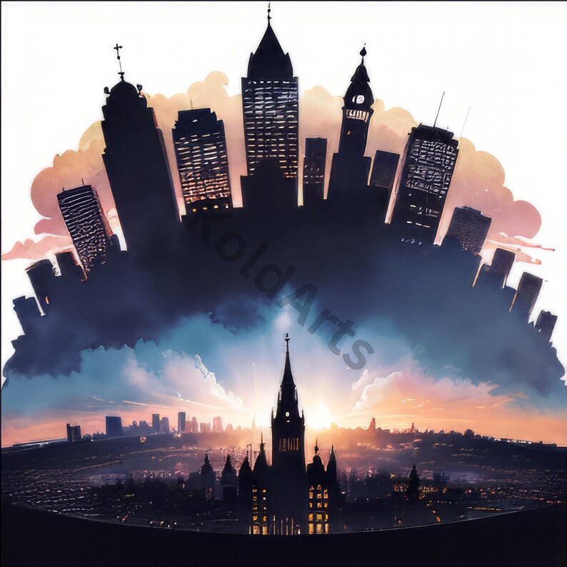 Watercolor Beautiful City and Town Clipart-88 Images of City Design ...