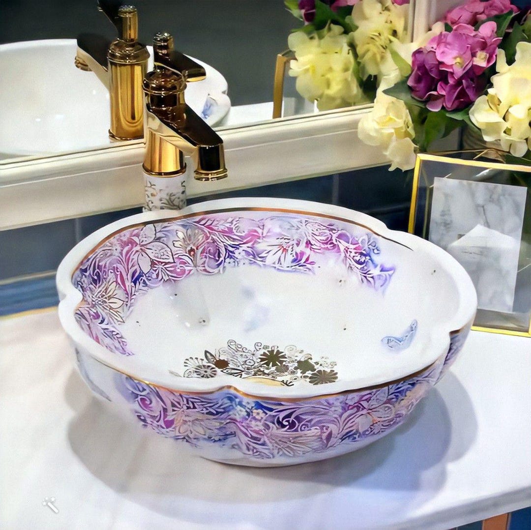 Handmade Ceramic Bathroom Sink – Floral Pattern Vanity Basin - Etsy