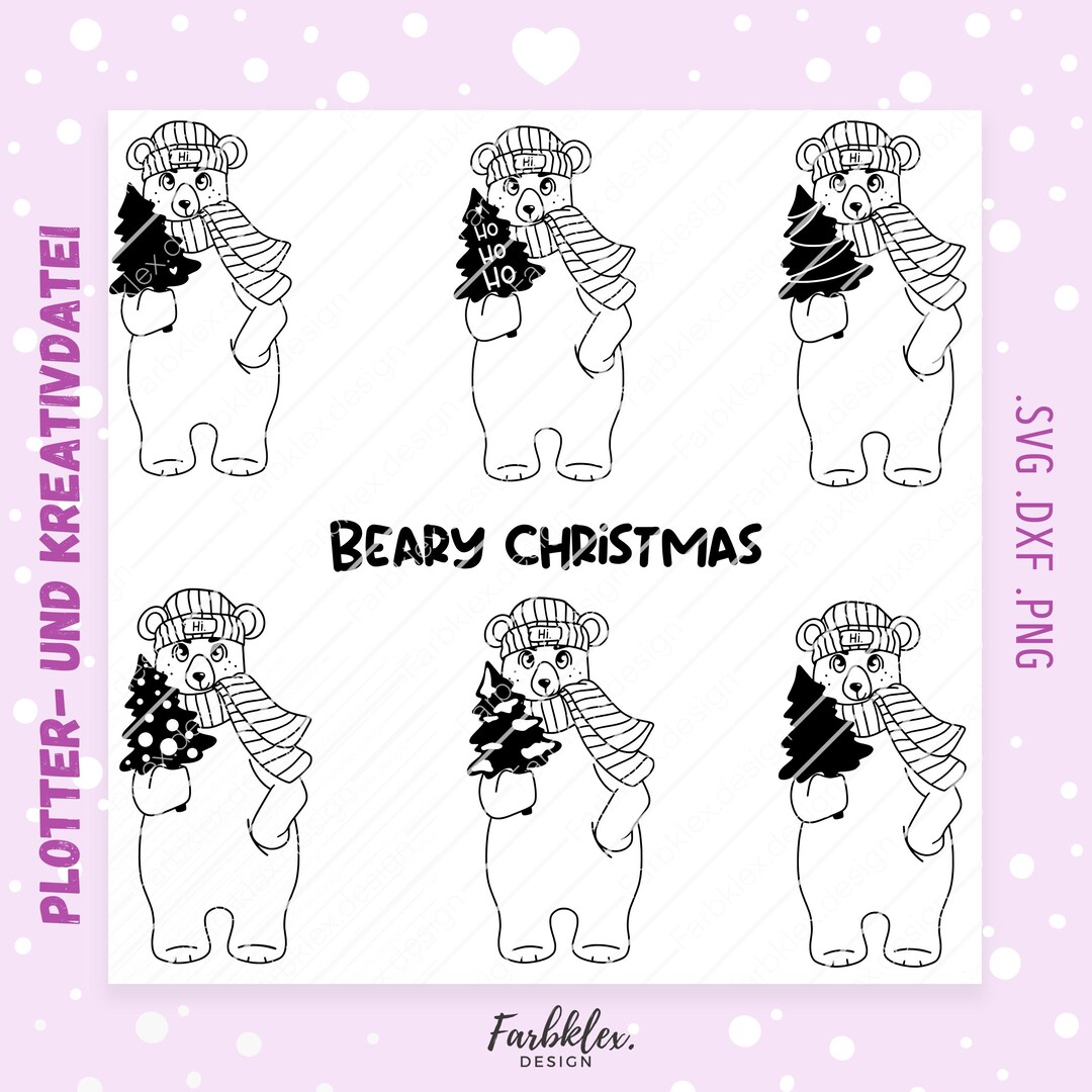SVG Beary Christmas Plotter File Bear SVG Dxf PNG Digistamp Christmas ...