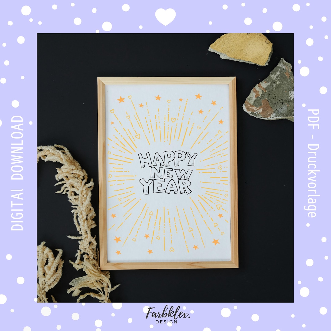 Happy New Year Printable Card Print Template New Year's Eve Decoration ...