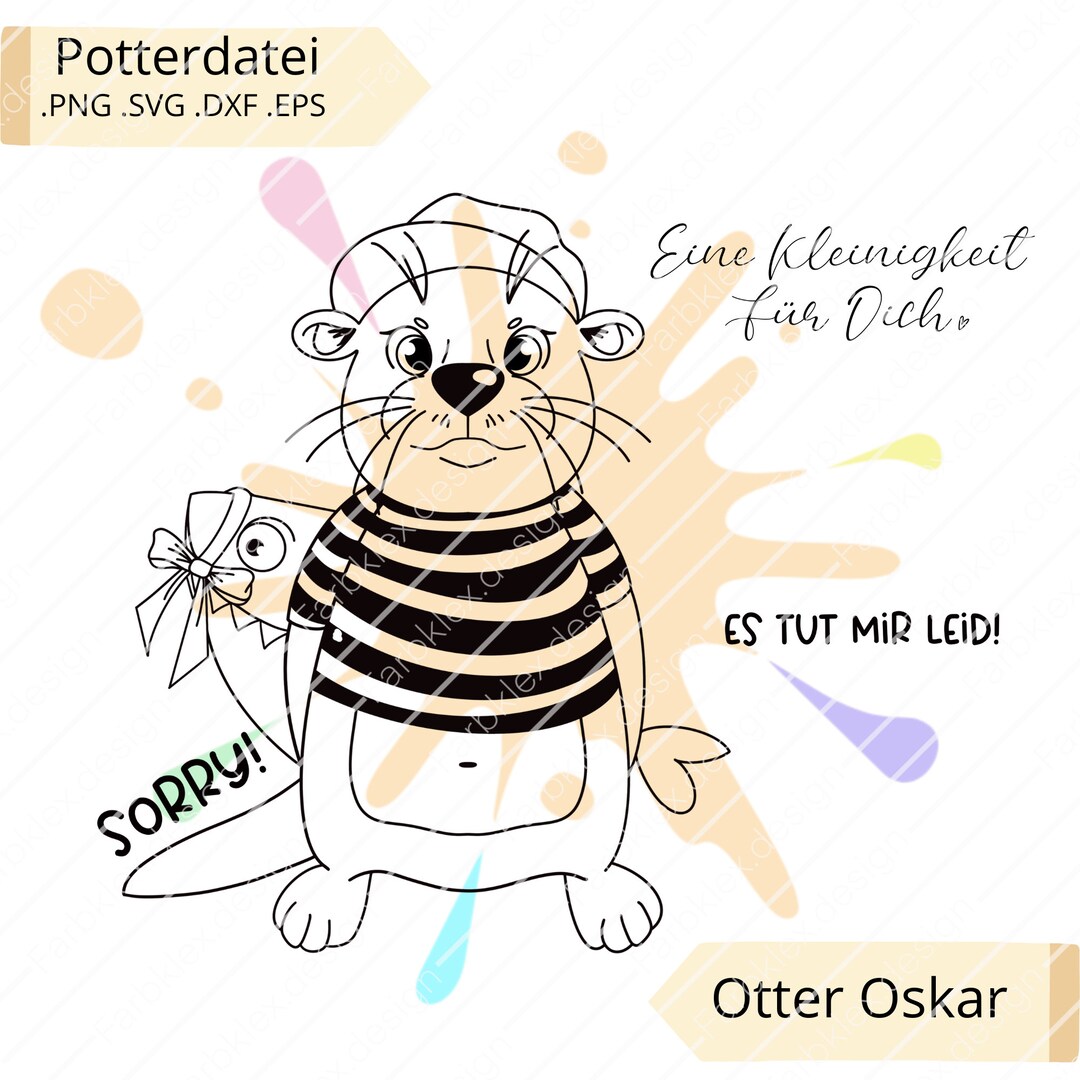 Plotterdatei Otter Oskar | Plottervorlage Otter und Fisch Plotterdatei als PNG, SVG Plotter und ...