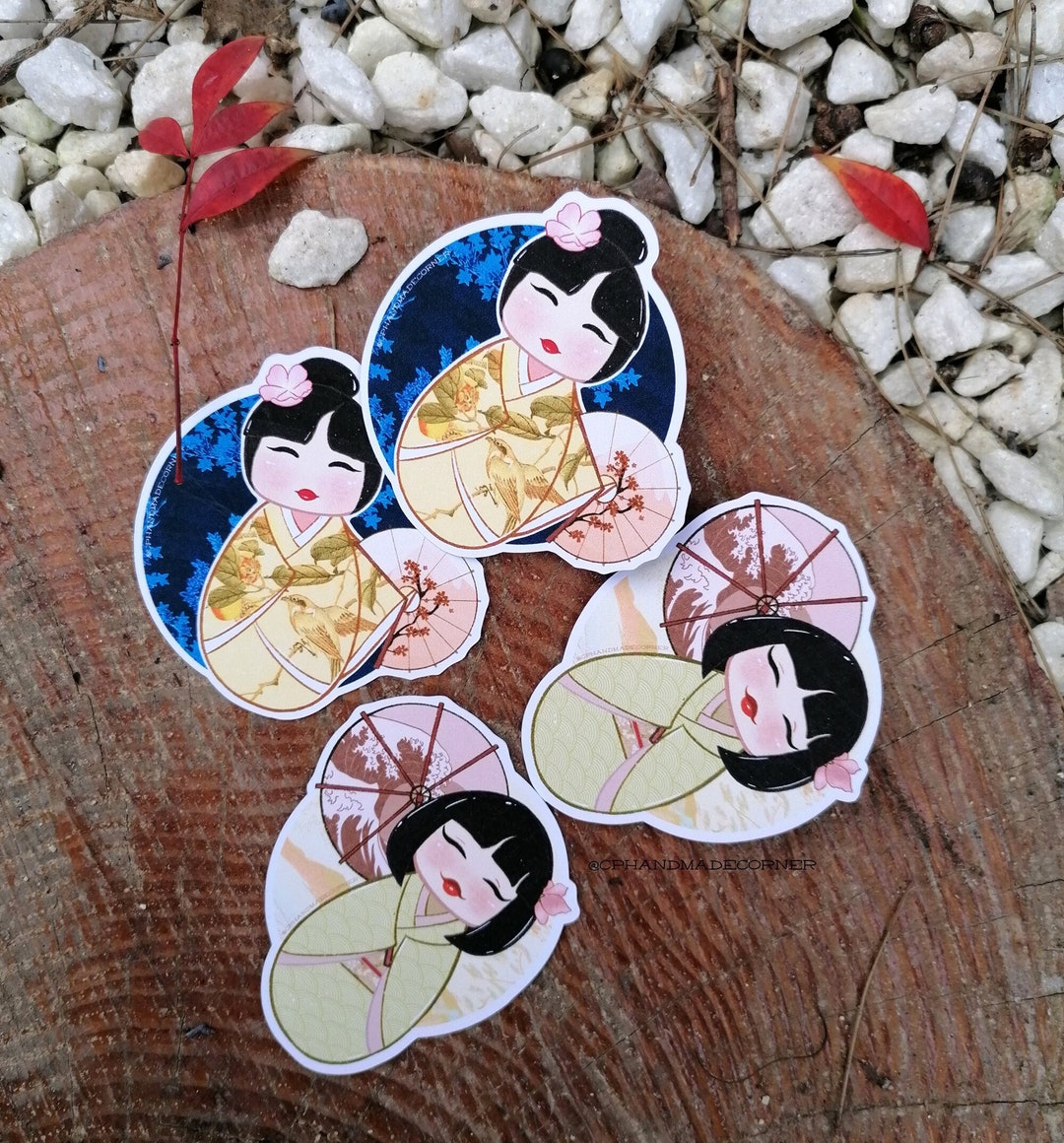 Kokeshi Doll Stickers - Traditional Japanese Wooden Dolls | Kawaii ...