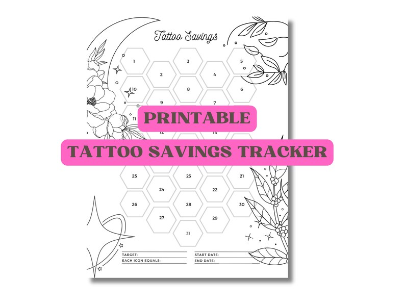Tattoo Savings Tracker, Printable PDF, A4, A5, US Letter Size, Money ...