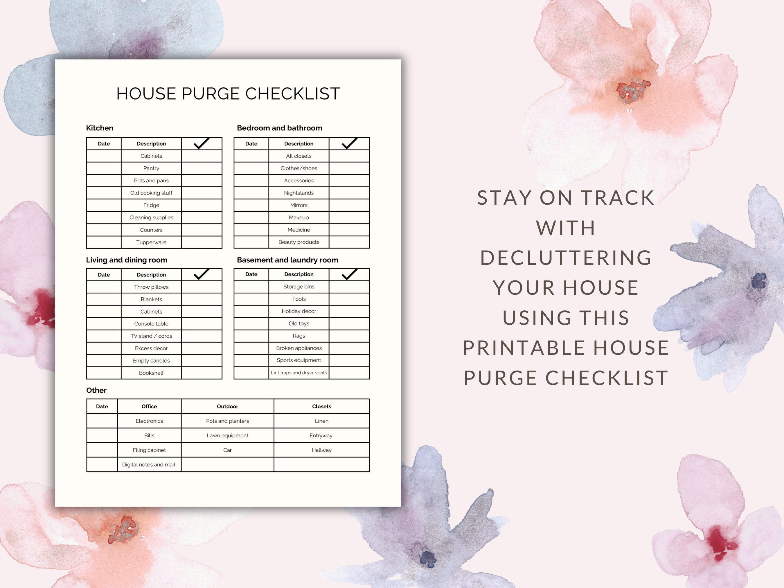 House Purge Checklist, House Declutter Checklist, Declutter Organizer ...