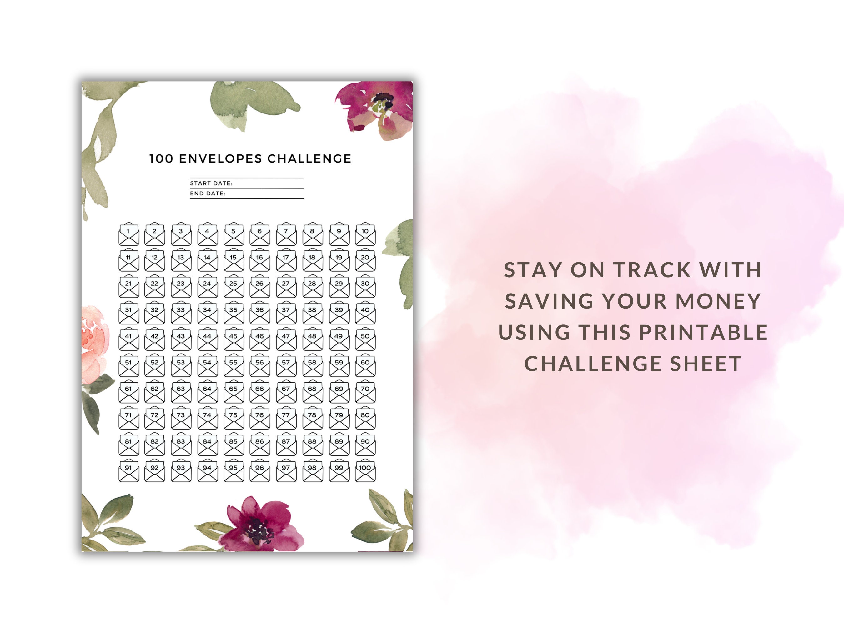 100 Envelope Challenge Printable, Money Envelopes, Savings Challenge ...