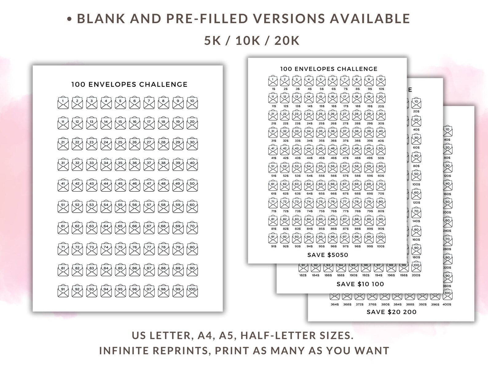 Printable 100 Envelope Challenge Bundle, Savings Challenge, Savings ...