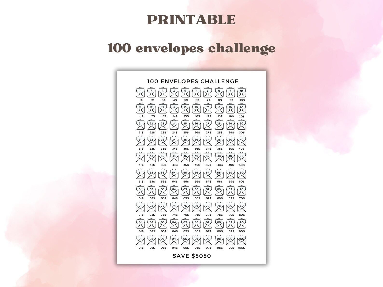 Printable 100 Envelope Challenge Bundle, Savings Challenge, Savings ...