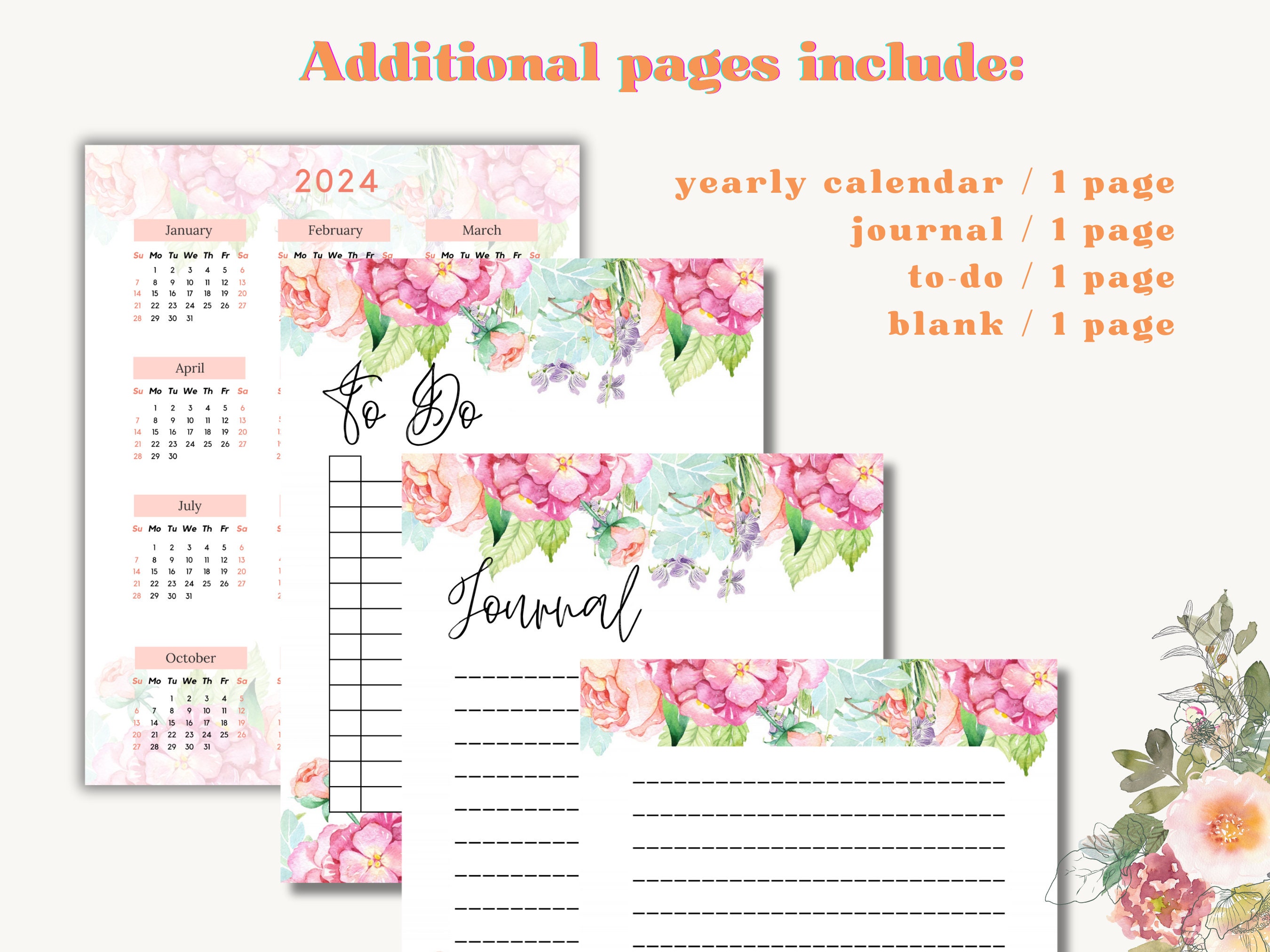 2024 Digital Calendar, Printable PDF, Calendar 2024, Monthly Calendar ...